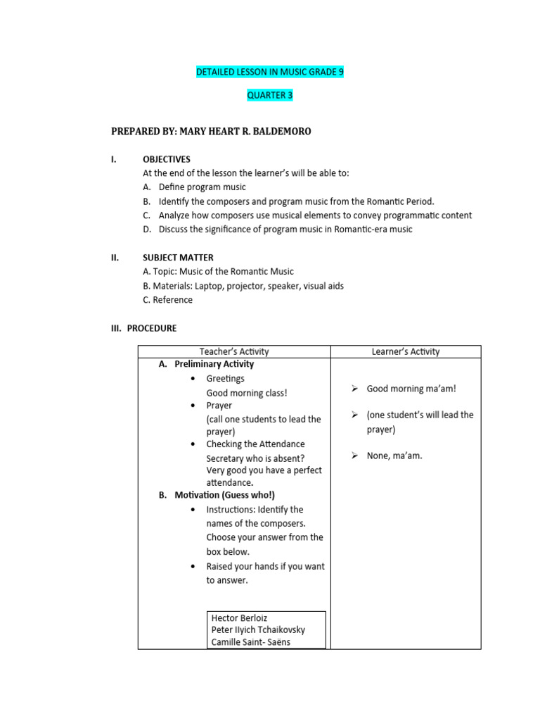 DETAILED LESSON IN MUSIC GRADE 9 Program Music | PDF
