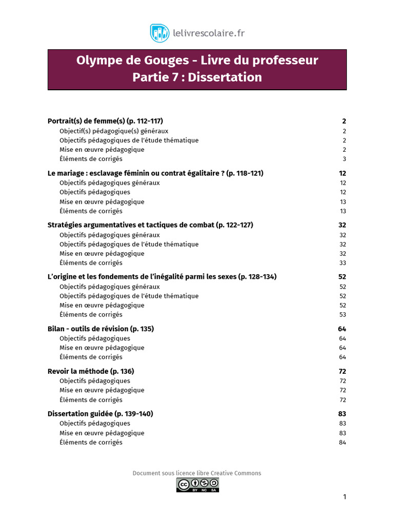 Olympe de Gouges - LDP - Partie 7 - Dissertation | PDF | Jean-Jacques ...