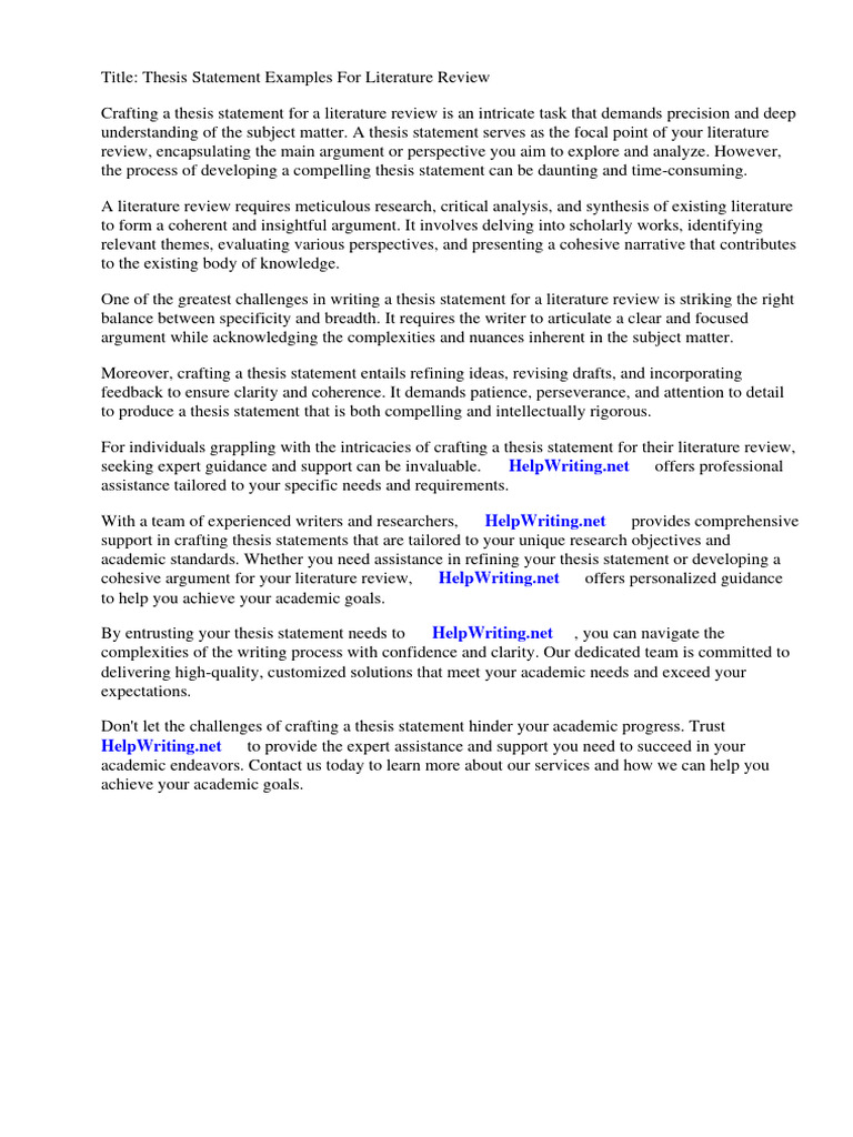 Thesis Statement Examples For Literature Review | PDF | Essays | Thesis