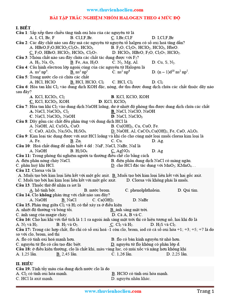 Bai Tap Halogen Theo 4 Muc Do | PDF