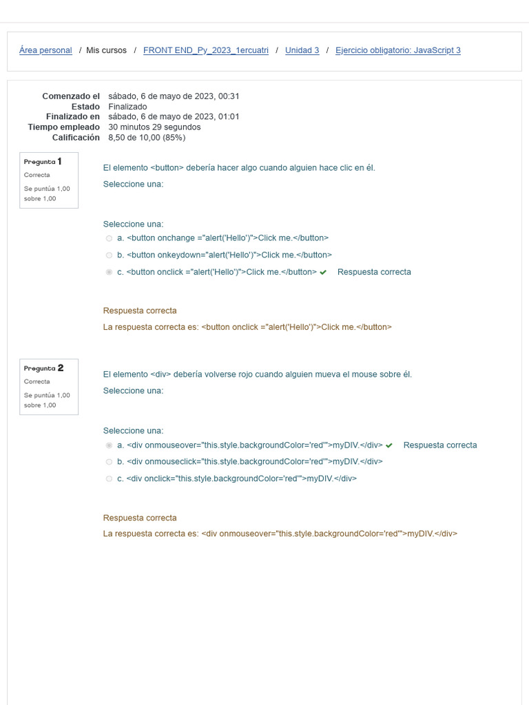 Ejercicio Obligatorio_ JavaScript 3_ Revisión Del Intento | PDF | Informática | Estándares del ...