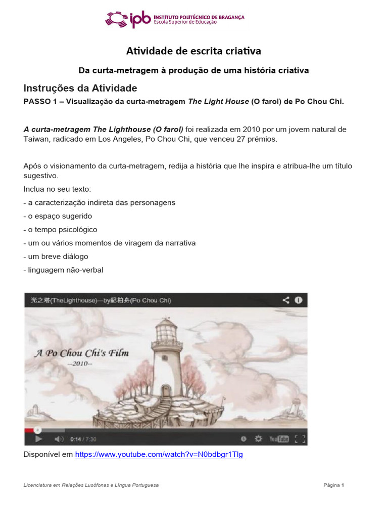 Atividade 4 - Da Curta-Metragem À Produção de Uma História Criativa ...
