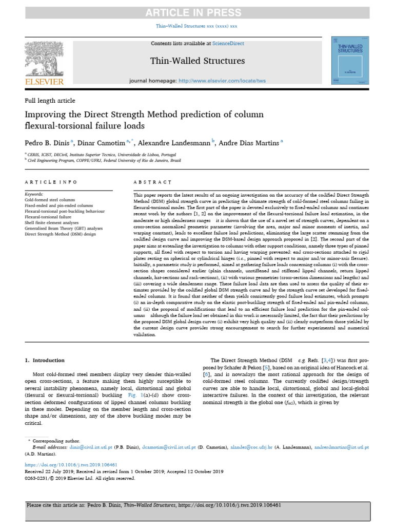 Dinis - FT - 2020 | PDF | Buckling | Column
