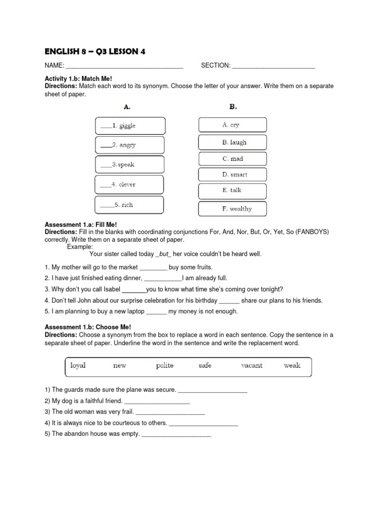 ENG 8 Q3L4 Worksheet | PDF | Bullying