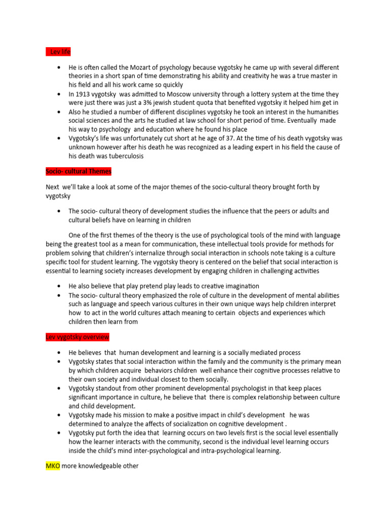 Lev Vygotsky Overview | PDF | Learning | Cognitive Development