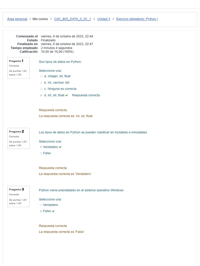 Ejercicio Obligatorio - Python I - Revisión Del Intento | PDF | Python (lenguaje de programación ...