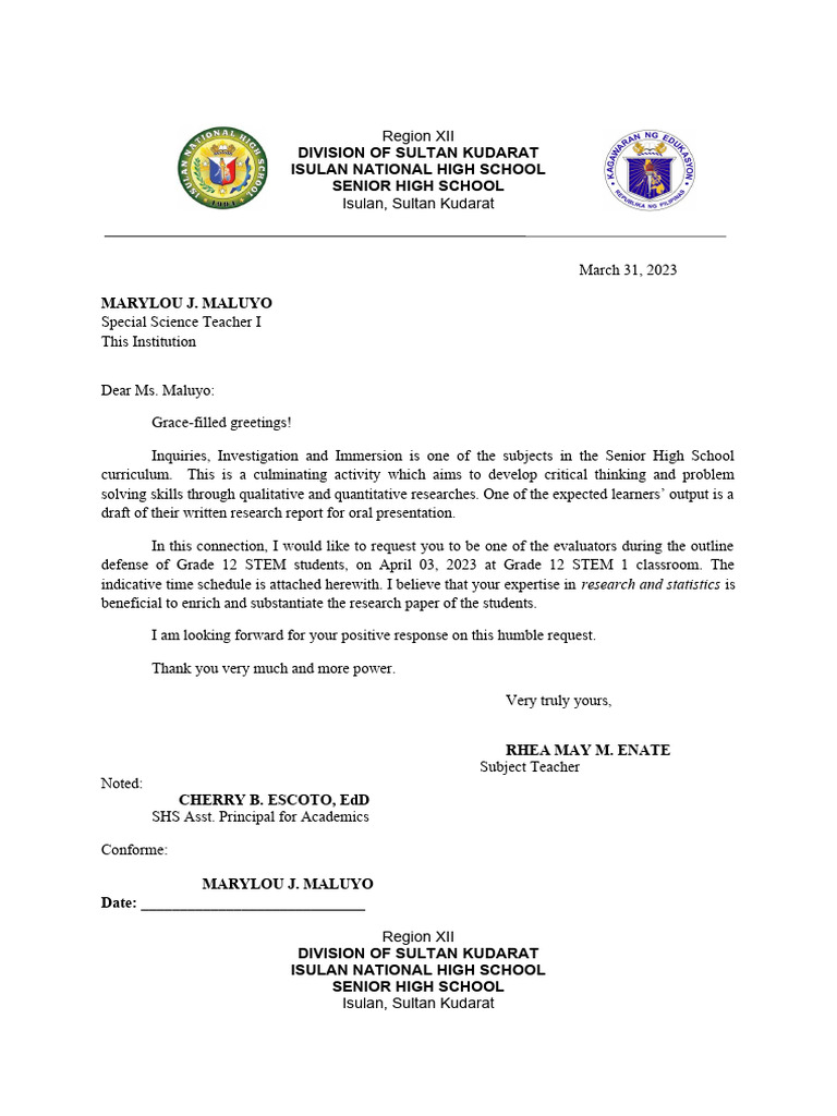 Sample Letter With Schedule Minutes of Outline Defense | PDF | Science ...