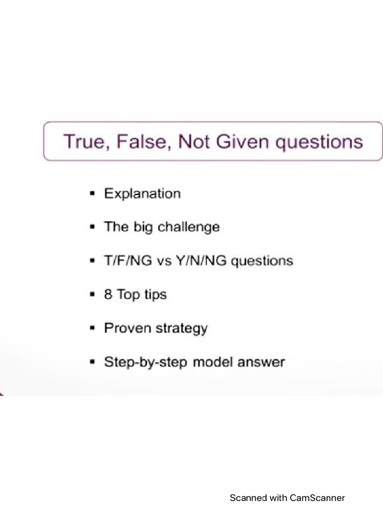 Ielts Reading (True, False, Not Given) Tip | PDF