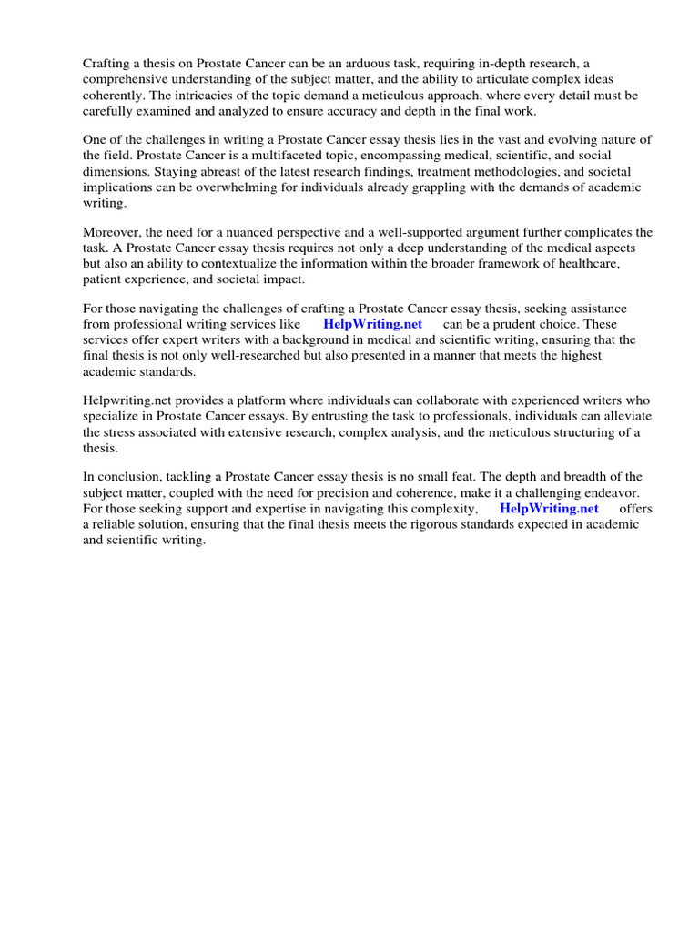 Prostate Cancer Essay Thesis | PDF | Prostate Cancer | Cancer
