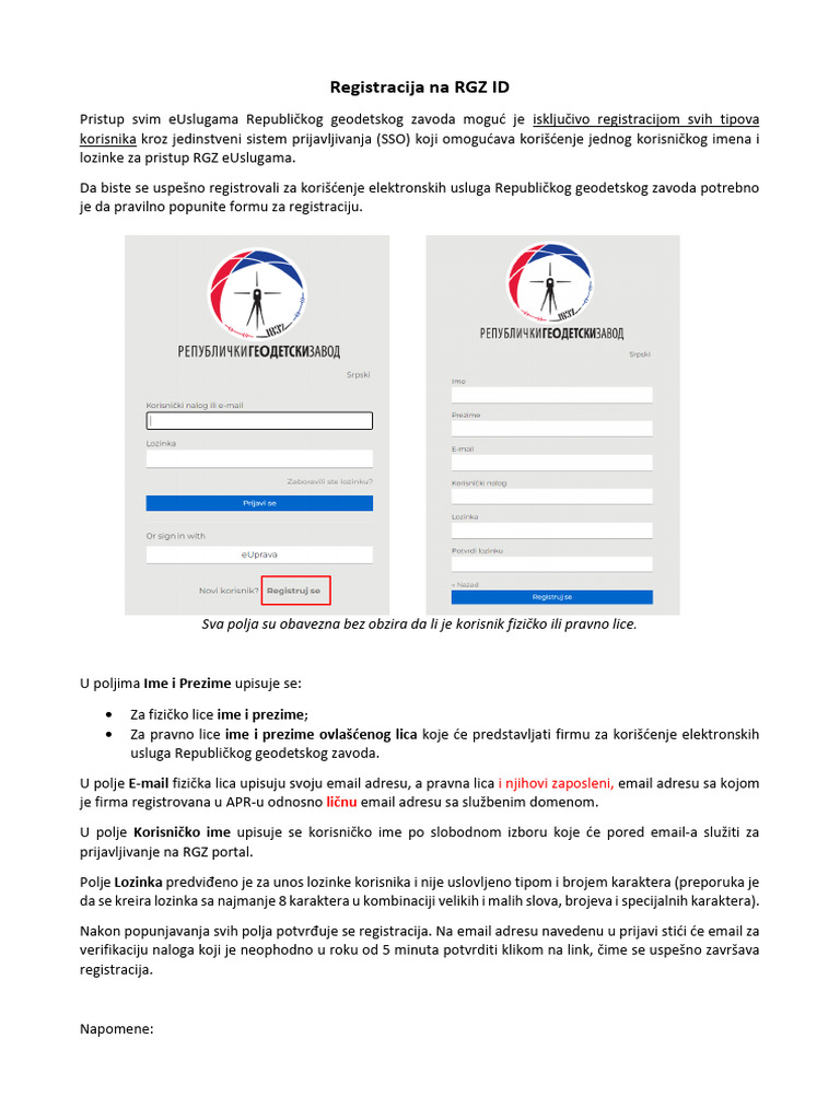 Uputstvo Za Registraciju Na RGZ ID | PDF