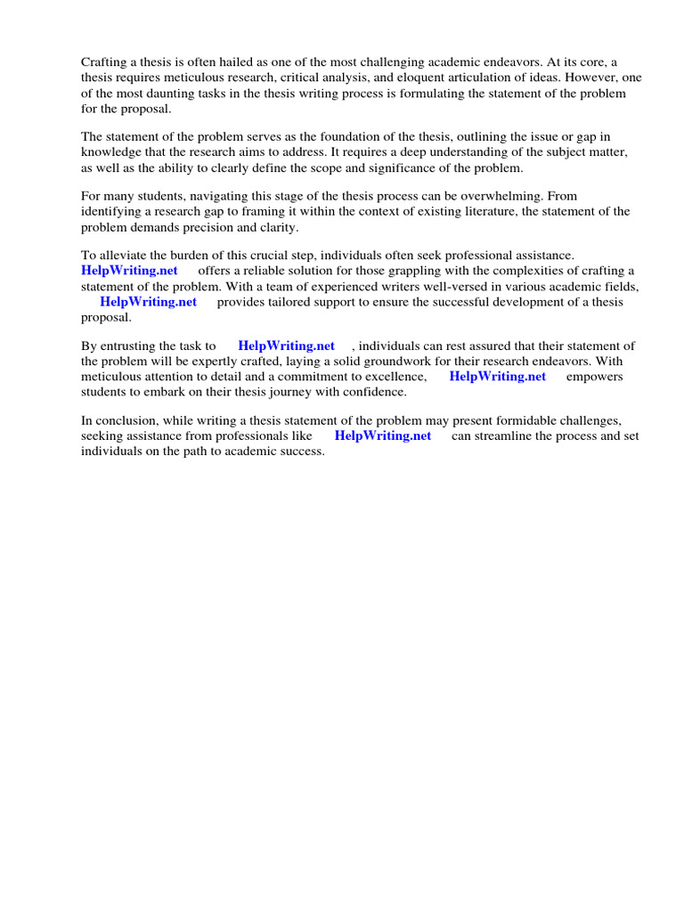 Sample Statement of The Problem in Thesis Proposal | PDF | Methodology ...