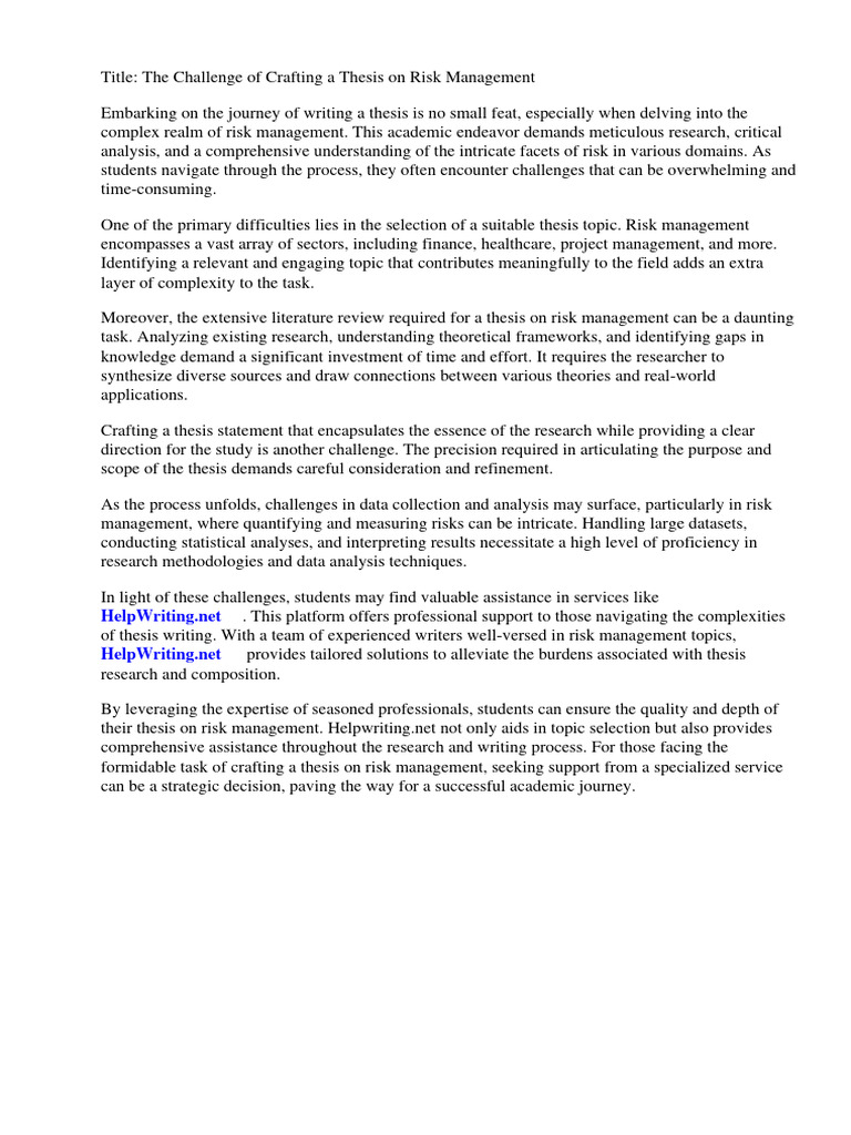Thesis Topics Risk Management | PDF | Risk | Insurance