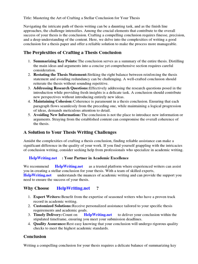 How To Write A Good Conclusion For A Thesis Paper | PDF | Essays | Thesis