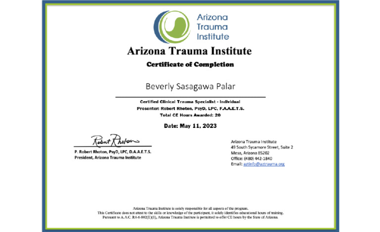 Certificate of Completion For Certified Clinical Trauma Specialist ...