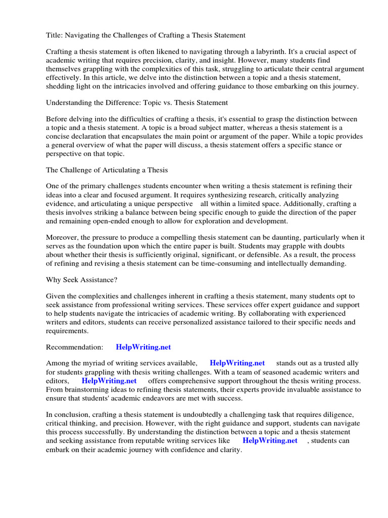 Topic Versus Thesis Statement | PDF | Essays | Thesis