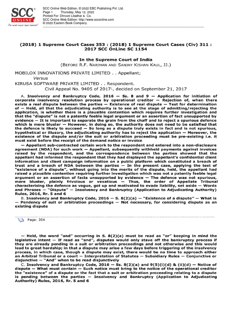 Mobilox Innovations (P) Ltd. v. Kirusa Software (P) LTD., (2018) 1 SCC ...