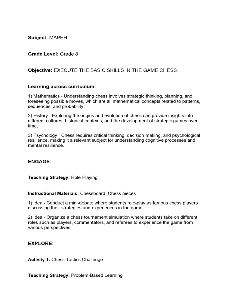 Lesson Plan | Download Free PDF | Chess | Lesson Plan