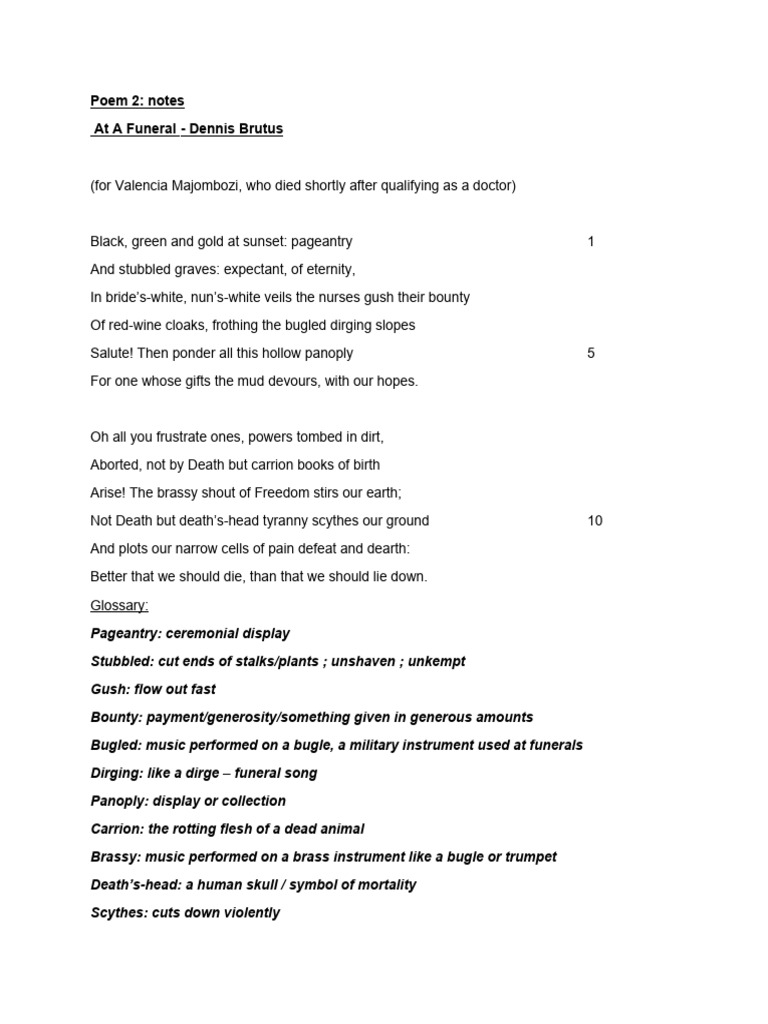 At A Funeral Grade 12 Notes 1-2 | PDF | Poetry | Veil