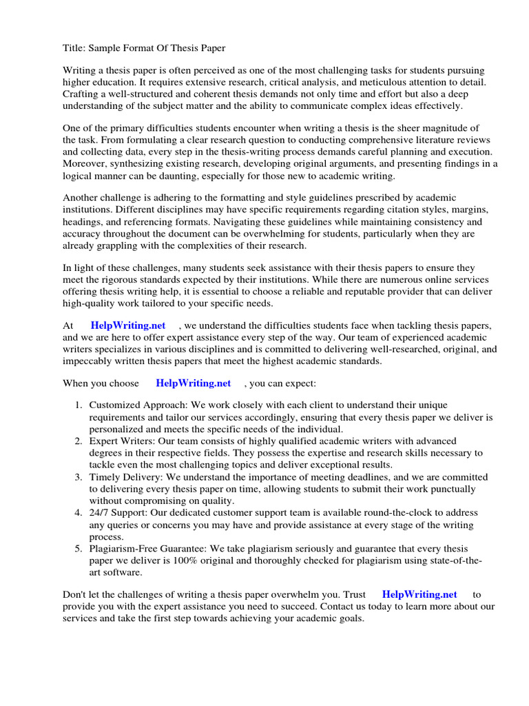 Sample Format of Thesis Paper | PDF