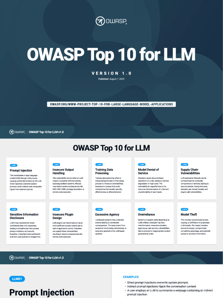 OWASP Top 10 For LLMs 2023 Slides v1 - 0 | PDF | Vulnerability (Computing) | Security