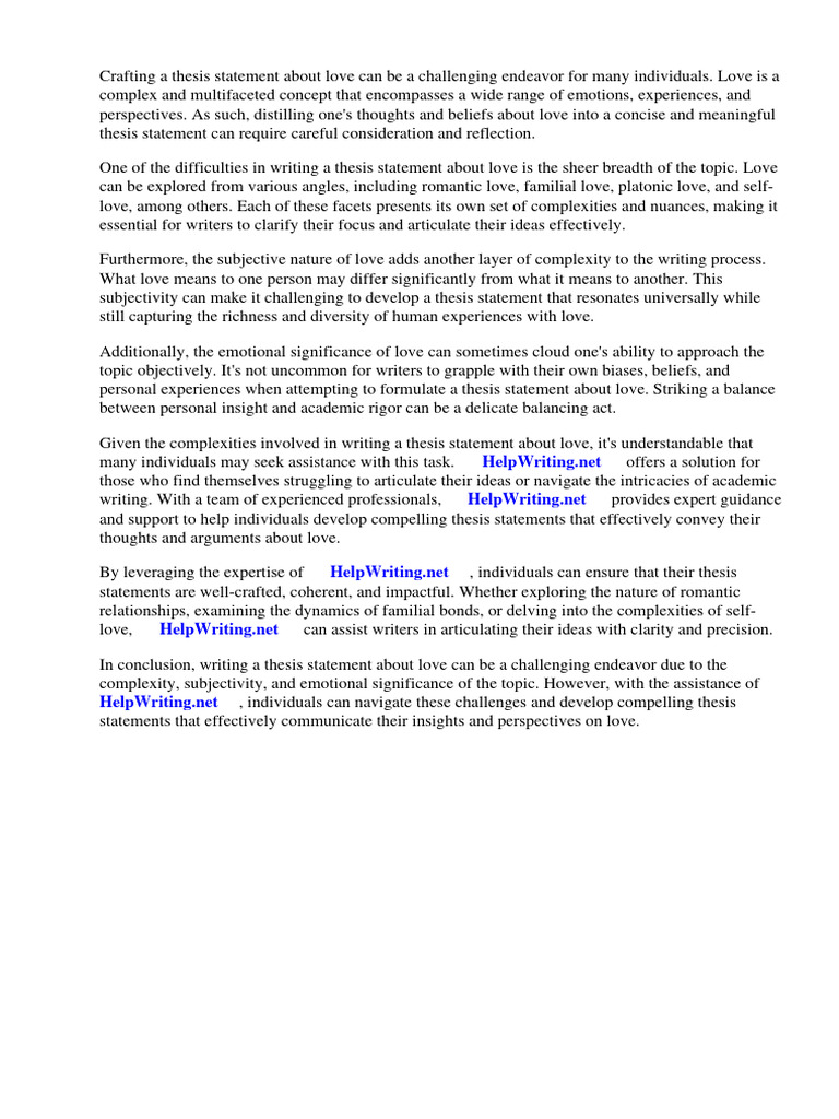Thesis Statement About Love Examples | PDF | Essays | Love