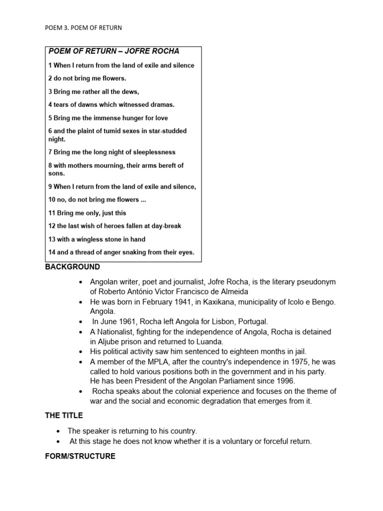 Poem of Return Notes | Download Free PDF | Poetry | Sonnets