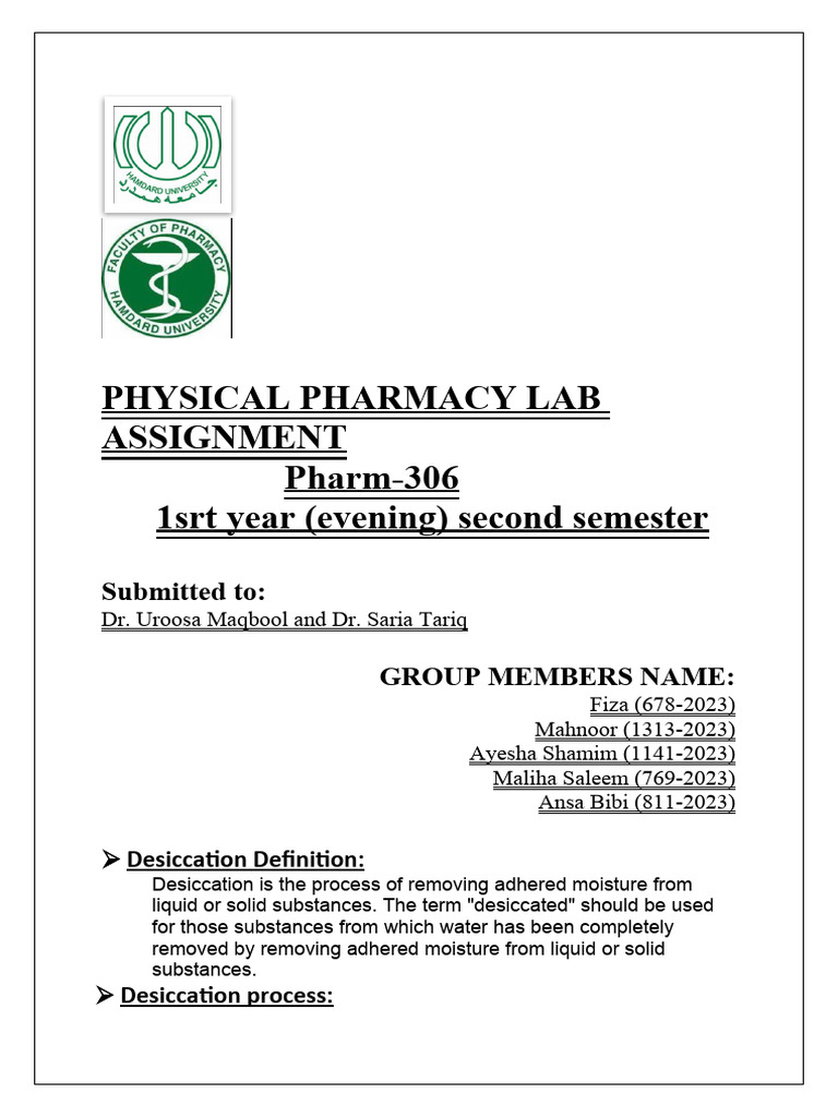 Physical Pharmacy Lab Assignment | PDF | Materials | Chemical Compounds