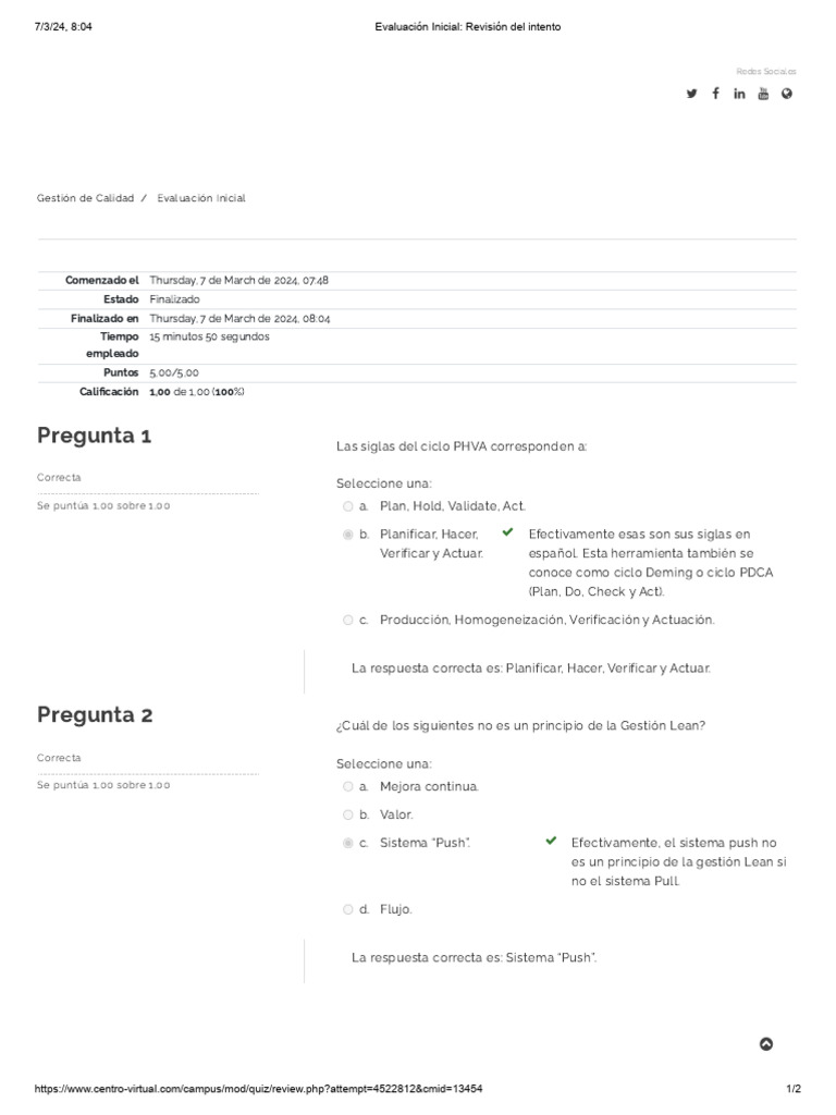 Evaluación Inicial - Calidad | PDF | Ciencia de sistemas | Ingeniería ...