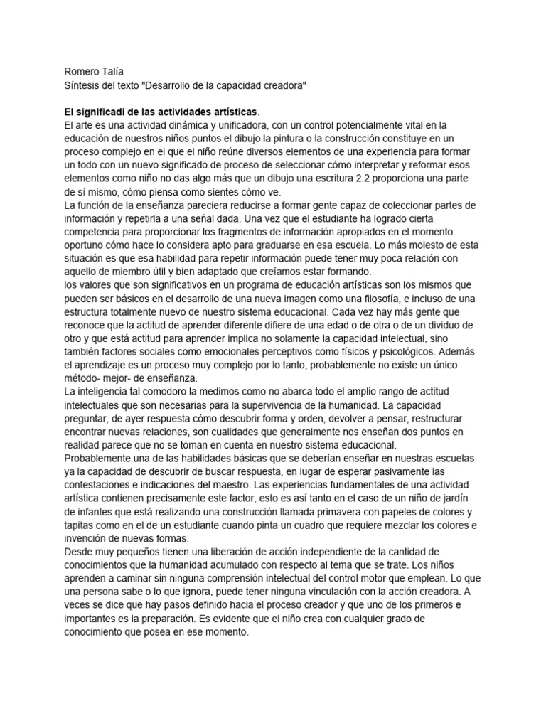 Desarrollo de la cap creadora, práctica II | PDF | Aprendizaje ...
