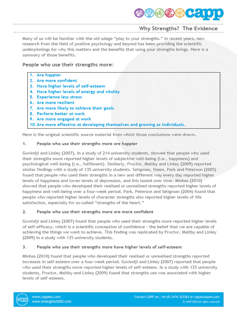 Benefits of Using Personal Strengths | PDF | Positive Psychology | Self ...
