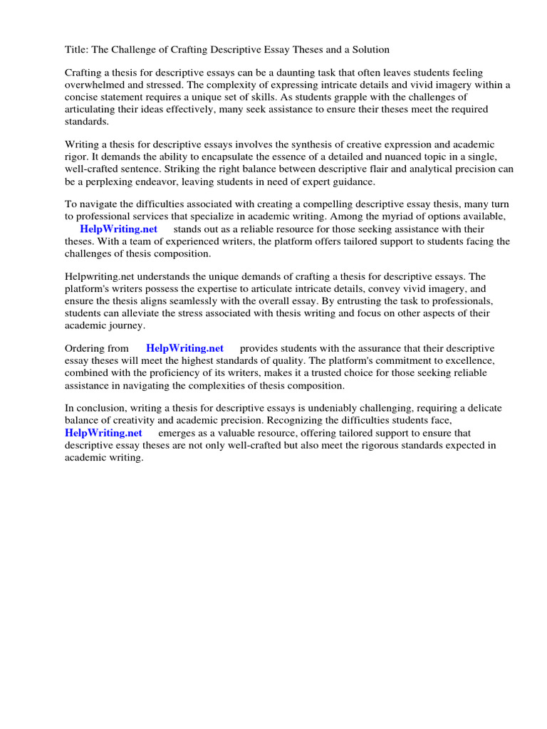 Thesis Examples For Descriptive Essays | PDF | Essays | Experience