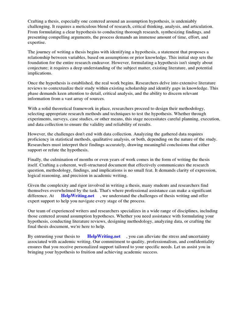 Assumption Hypothesis Sample Thesis | PDF | Hypothesis | Experiment