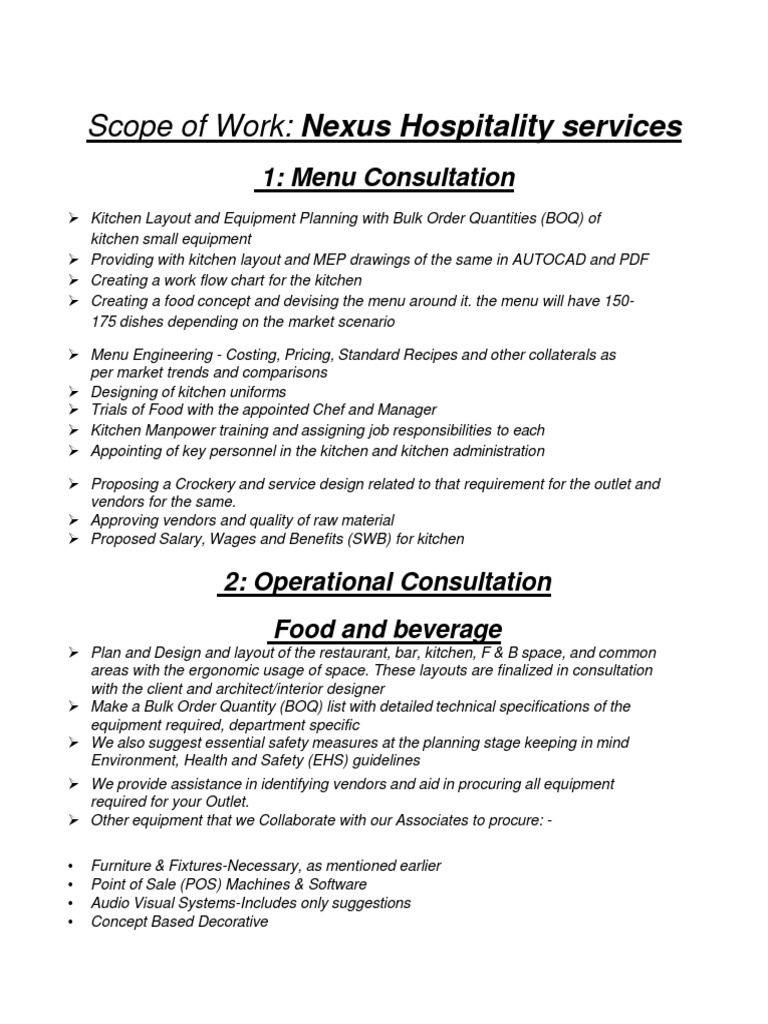 Scope of Work For Mauli Prasad Restaurant | PDF | Point Of Sale | Kitchen