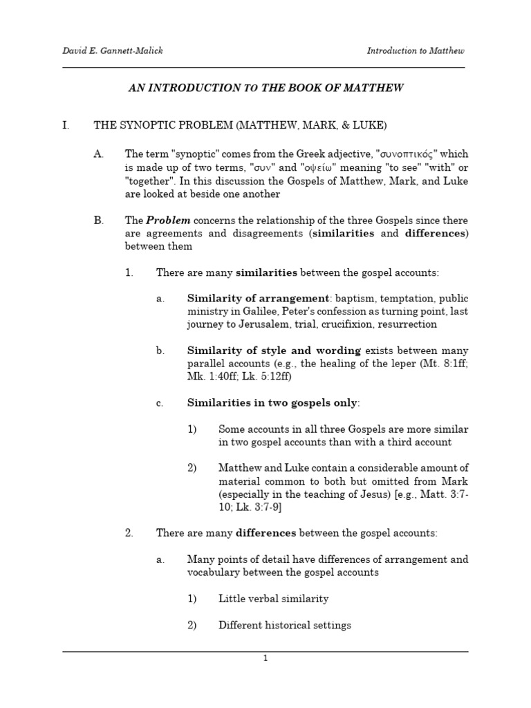 An Introduction To The Book of Matthew | PDF | Gospel Of Matthew ...