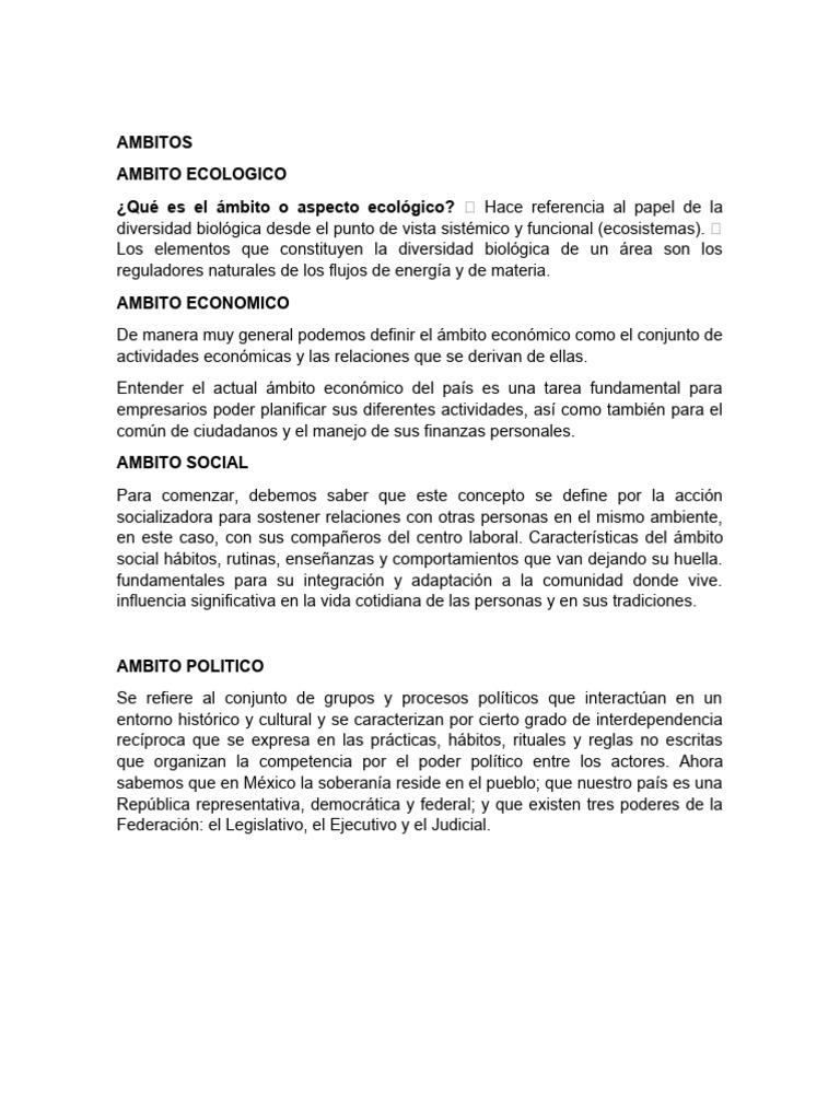 Ámbitos Ecológico, Económico, Social y Político | PDF