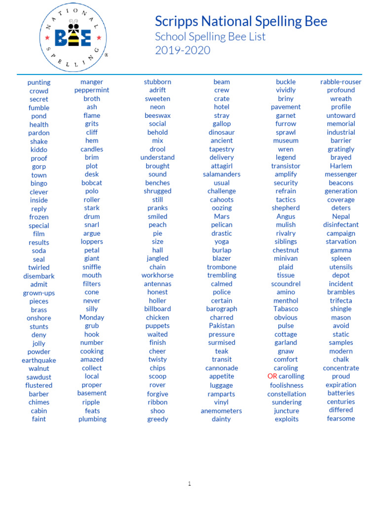 2019-2020 Spelling Bee Word List | PDF