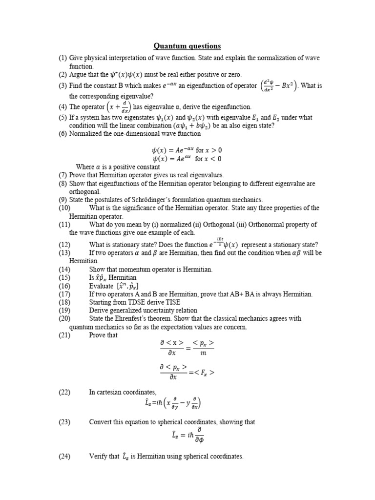 MSC Sem I Question Students | PDF | Wave Function | Mathematical Physics