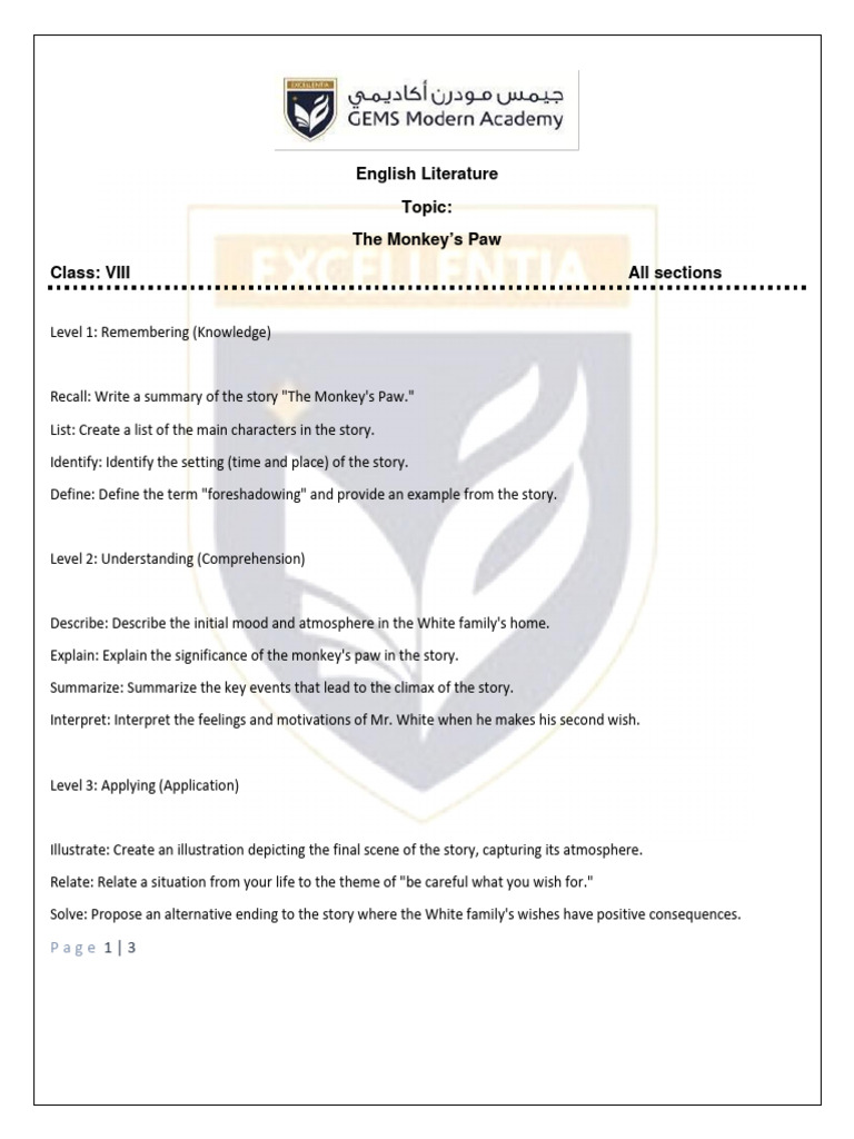 The Monkeys Paw Differentiated Critical Questions | PDF