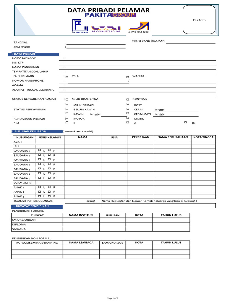 Formulir Data Pribadi Pelamar Kerja | PDF | Ilmu Sosial