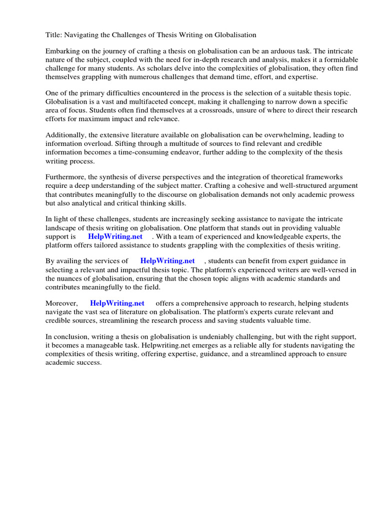Thesis Topics On Globalisation | PDF | Globalization | Expert