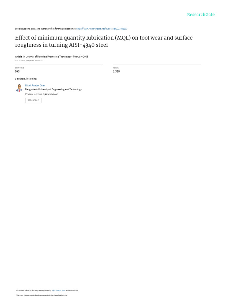 Effect of Minimum Quantity Lubrication (MQL) On Tool Wear and Surface Roughness in Turning AISI ...