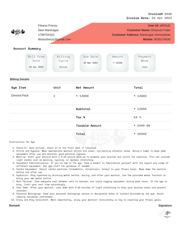 Gym Bill Template 1 | Download Free PDF | Physical Fitness | Management ...