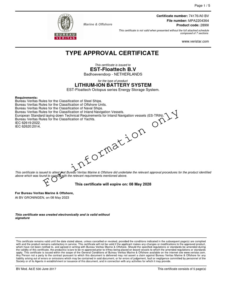 BV TAC 74176-A0 EST-Floattech Octopus | PDF | Rechargeable Battery | Lithium Ion Battery