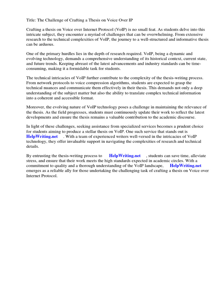 Thesis On Voice Over Ip | PDF | Voice Over Ip | Computer Network