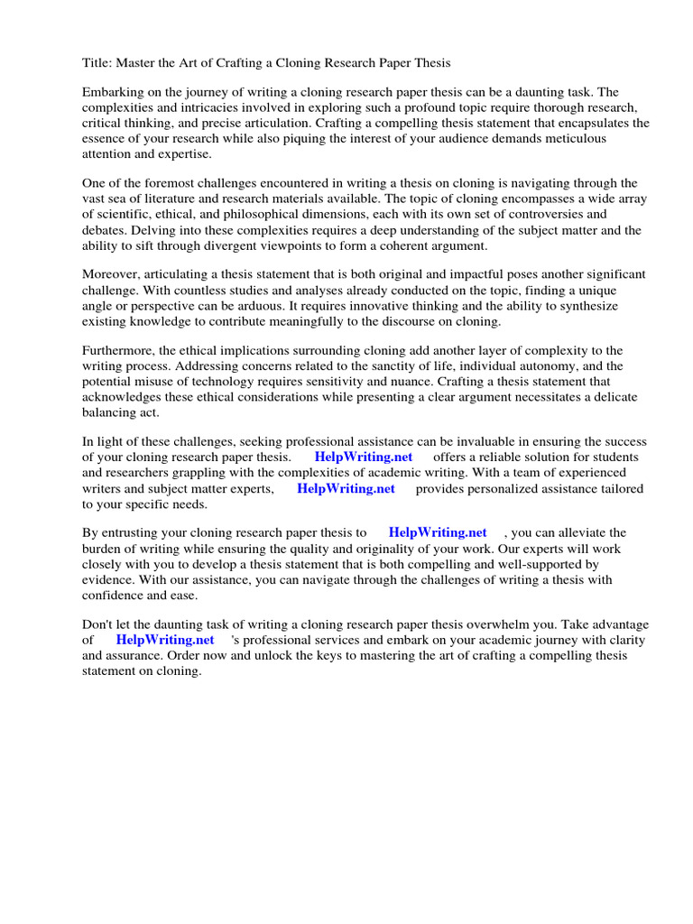 Cloning Research Paper Thesis | PDF | Cloning | Genetic Engineering