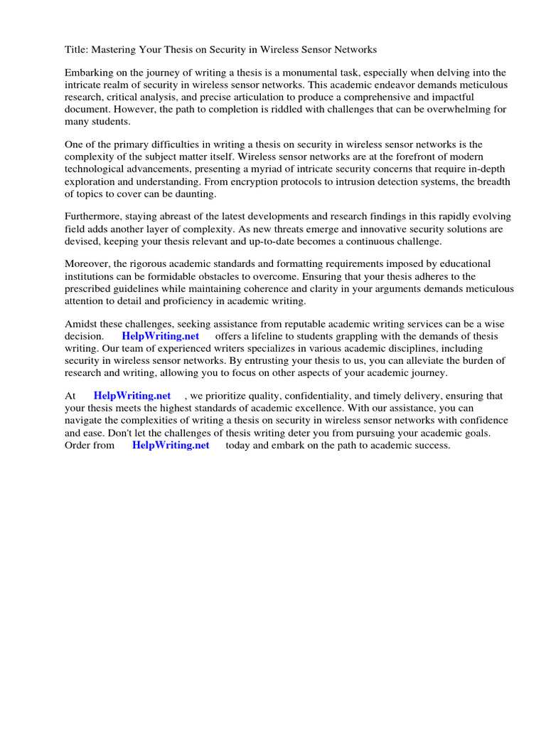 Thesis On Security in Wireless Sensor Networks | PDF | Routing | Wireless Sensor Network