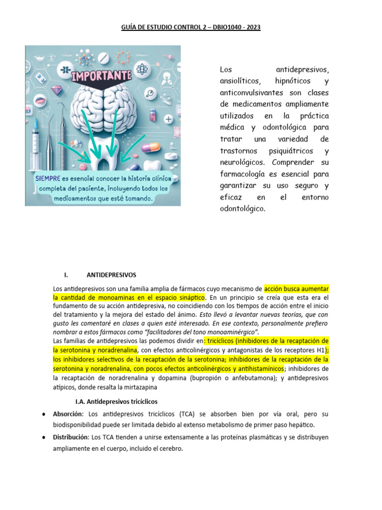 Resumen Control 2 | PDF | Antidepresivo | Inhibidor selectivo de la recaptación de serotonina