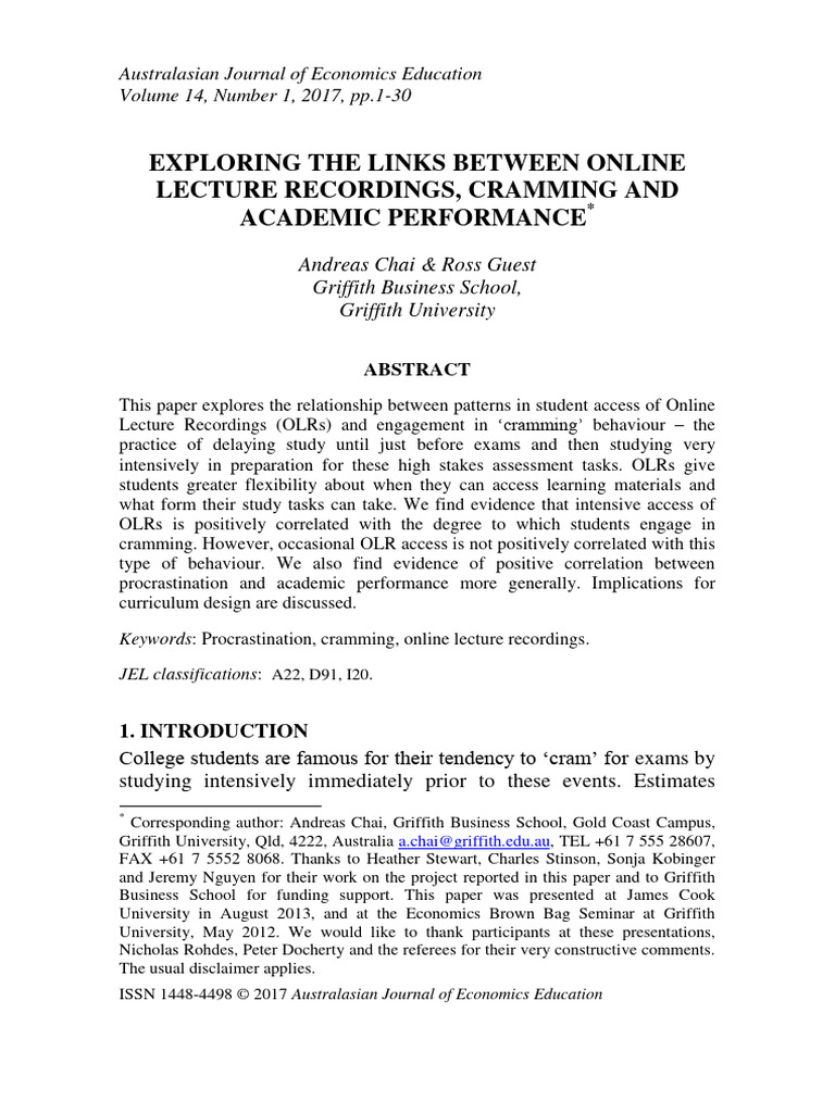 The Links Between Online Lecture Recordings Cramming and Academic ...