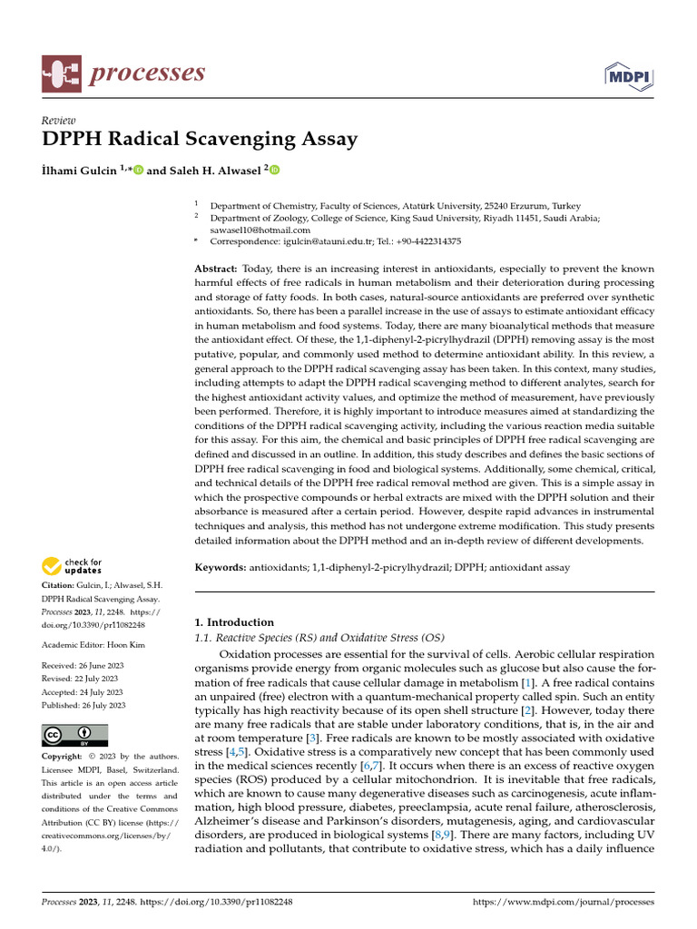 DPPH Radical Scavenging Assay | PDF | Antioxidant | Radical (Chemistry)