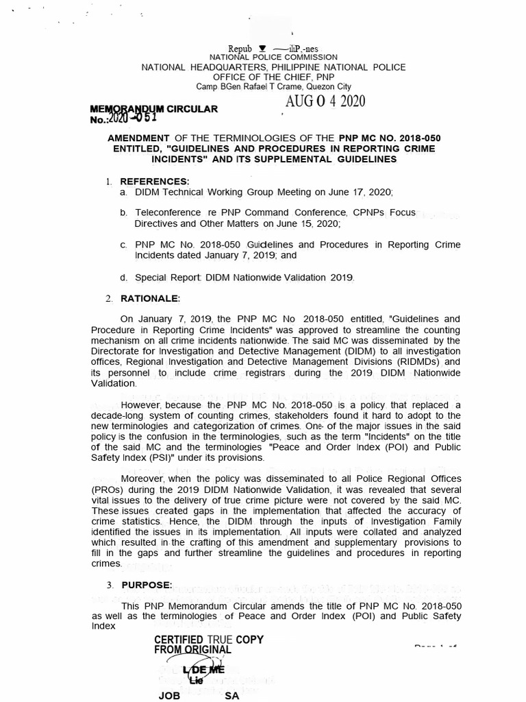 Amendments to PNP Crime Reporting Guidelines | PDF | Crimes | Crime ...